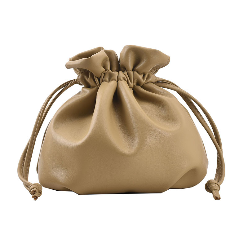 Solid Color Drawstring Mini Bucket Bag Pu Leather Soft Shoulder Bag ...