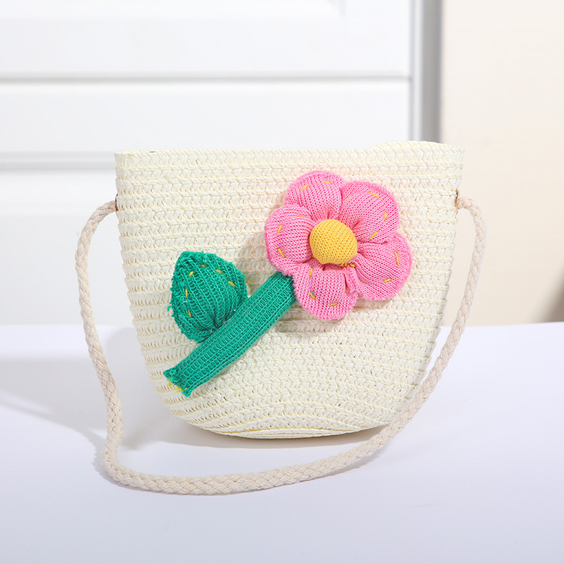 Straw Woven Crossbody Bag Padded Flower Decor Beach Bag Mini Knitted ...