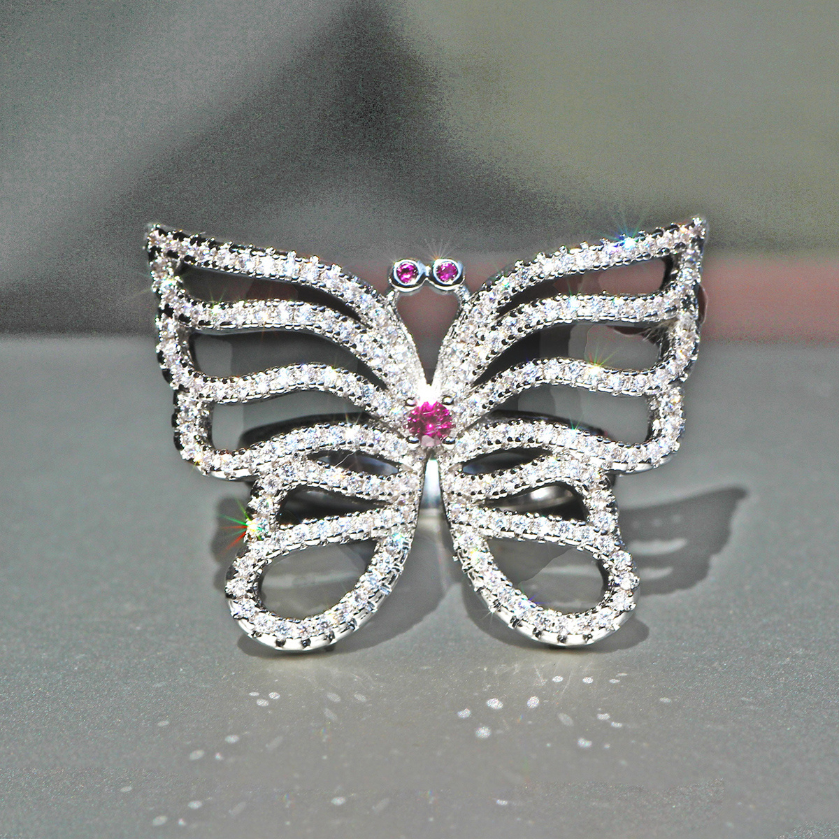 Hollow Butterfly Shape Finger Ring Inlaid Shiny Zircon - Temu Australia