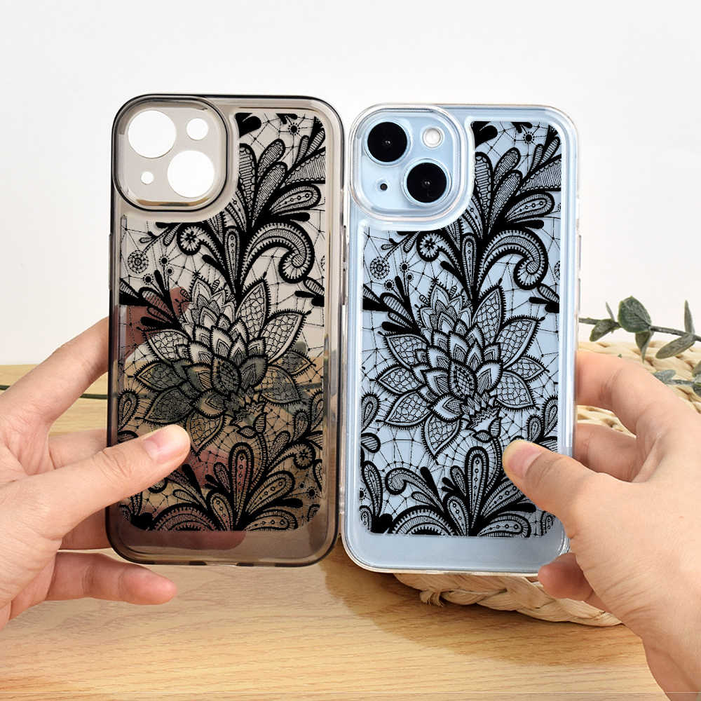 lace pattern print tpu transparent protective phone case - Temu Australia