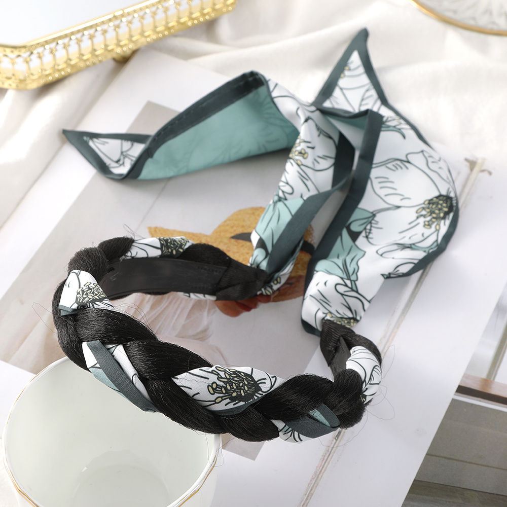 Wig Braided Hair Band Floral Print Headband Sweet Headdress Simple ...