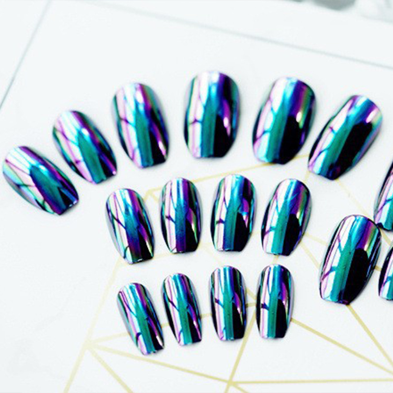 24pcs Glossy Green False Nails Mirror Full Cover Long Coffin Fake Nails ...