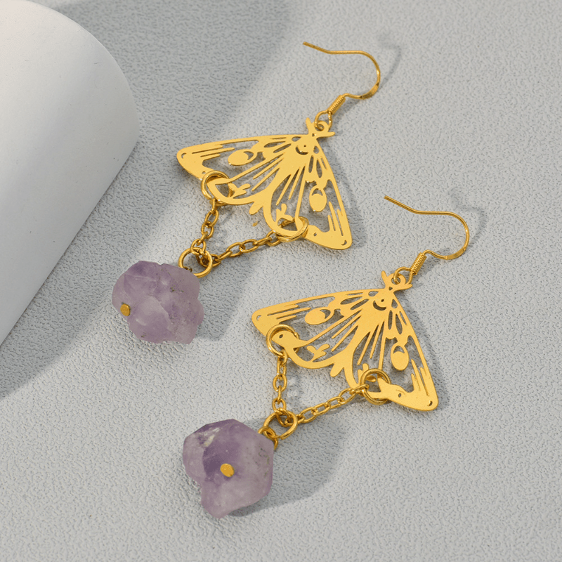 Hollow Butterfly Design Crystal Decor Hook Earrings Alloy - Temu New Zealand