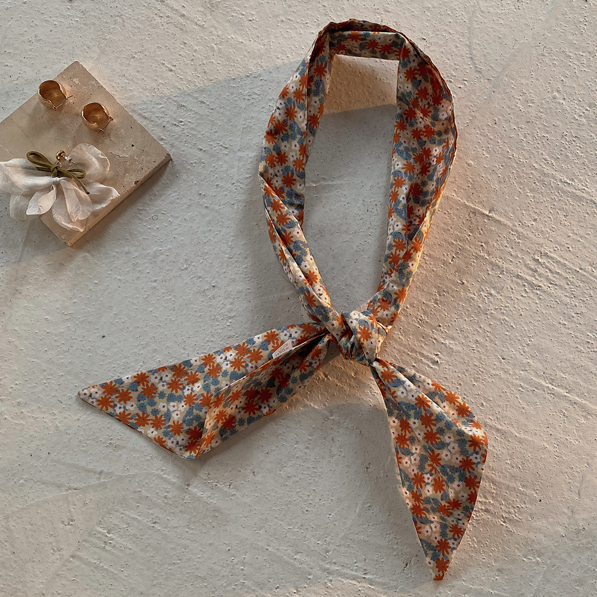 Ditsy Flower Neckerchief Casual Long Ribbon Skinny Scarf Headband Hair ...