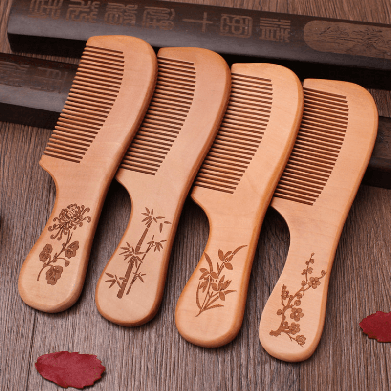 Large Peach Wood Comb Anti Static Portable Cosmetic Comb Plum Orchid ...