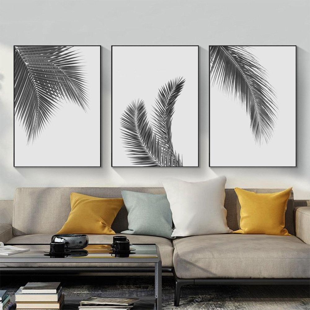 3pcs White Gray Palm Tree Leaves Canvas Posters Prints Minimalist ...