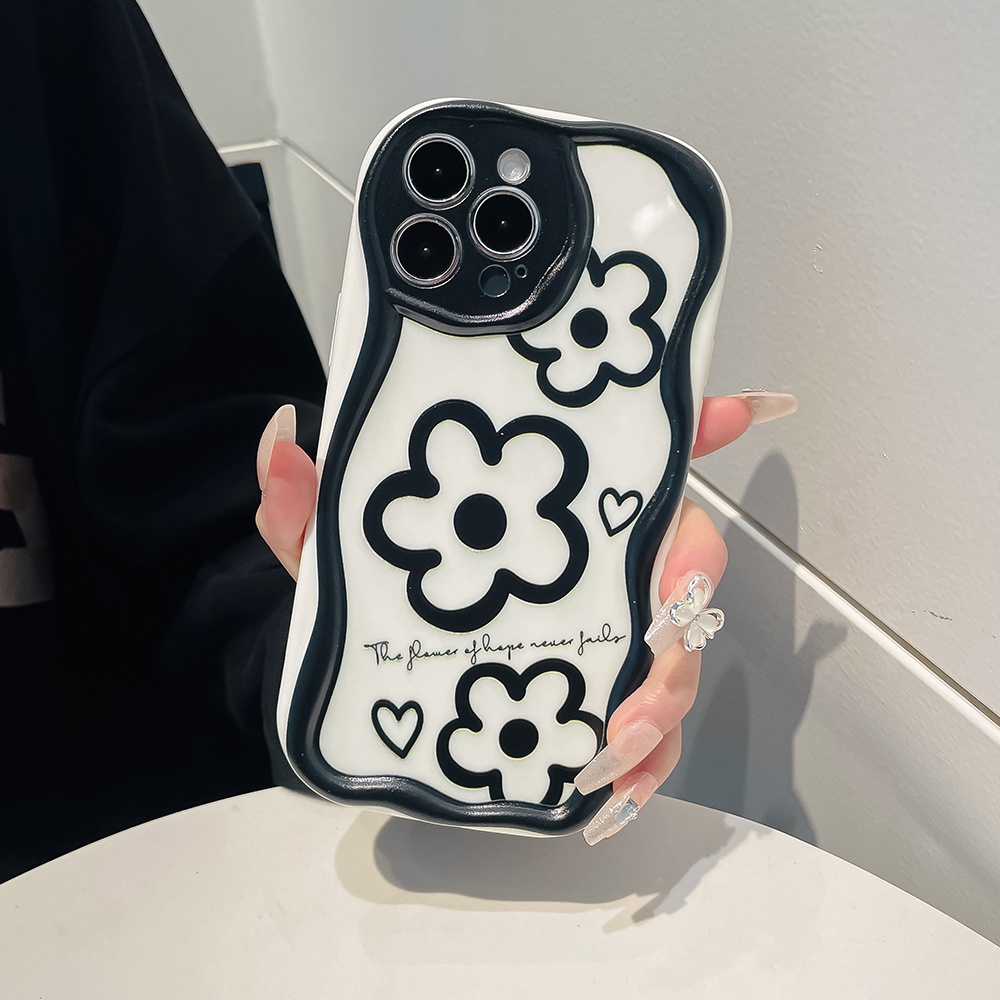 For Iphone Case Wave Airbag Drop Resistant Black Flower Tpu Silicone Compatible For Case Iphone ...
