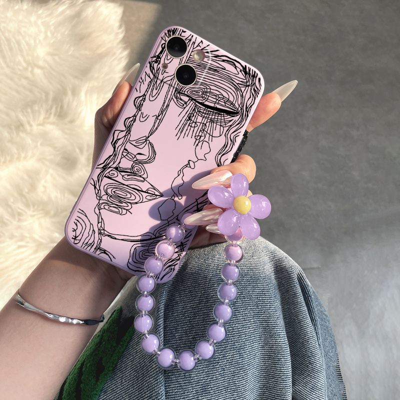 Sad Face Graphic Phone Case With Beaded Lanyard For Iphone 14 13 12 11 ...