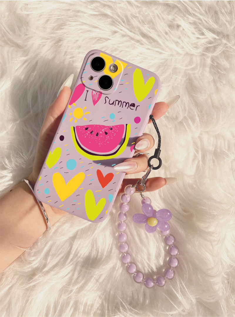 Colored Watermelon Graphic Phone Case Beaded Lanyard Iphone - Temu Philippines