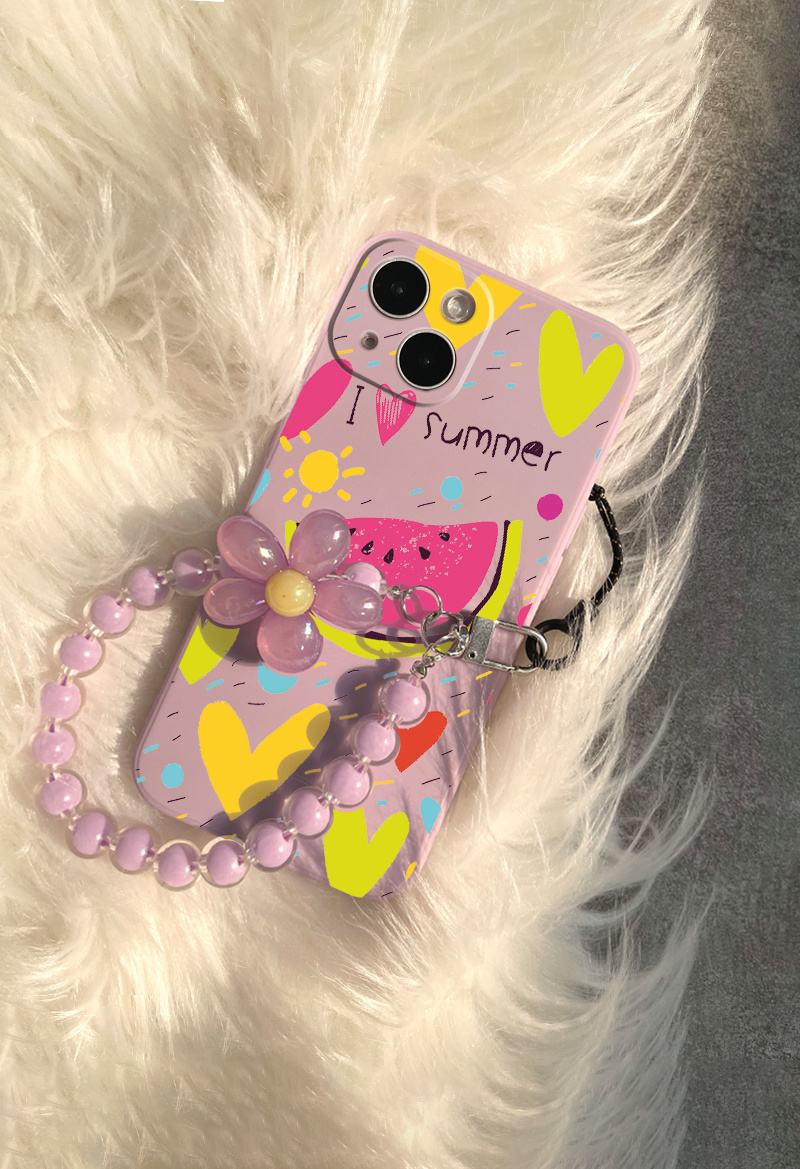 Colored Watermelon Graphic Phone Case Beaded Lanyard Iphone - Temu Philippines