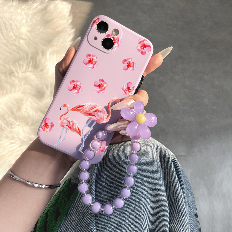 Birds Flowers Graphic Phone Case Beaded Lanyard Iphone - Temu United ...