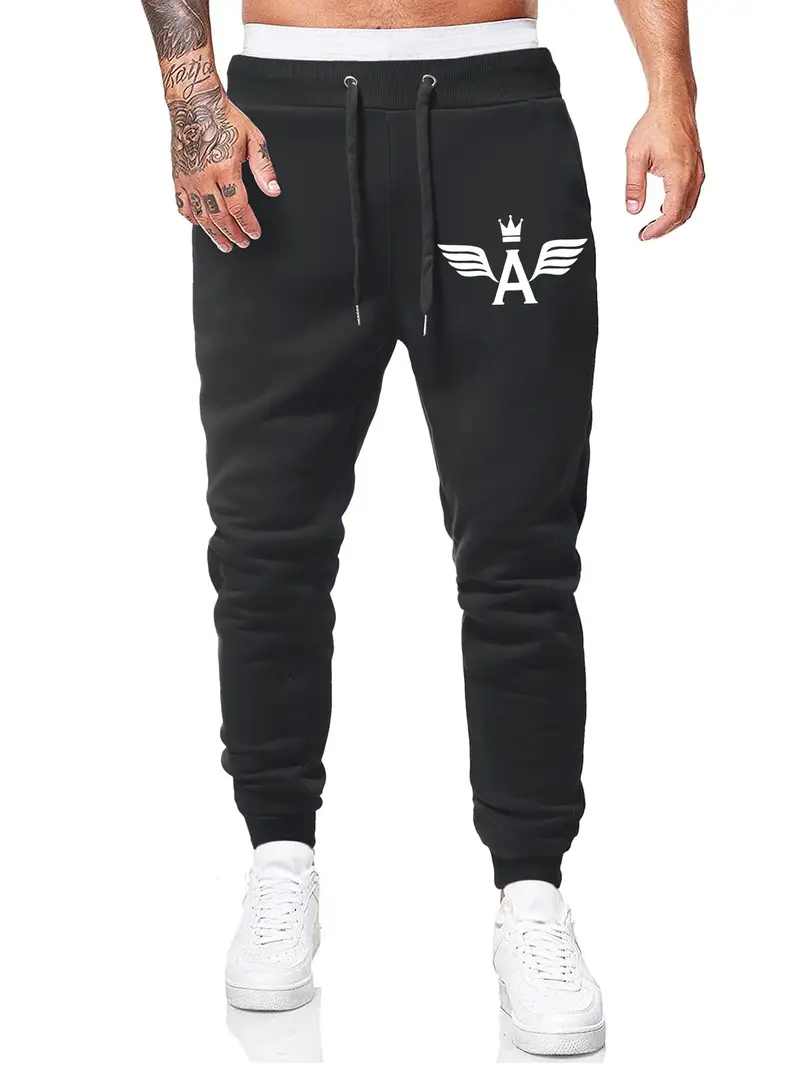 Letter A Print Mens Drawstring Pocket Sweatpants Loose Casual