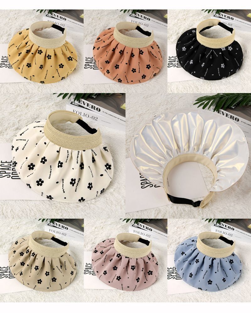 Wide Brim Shell Visor Hat Flower Printed Elegant Sunscreen - Temu Australia