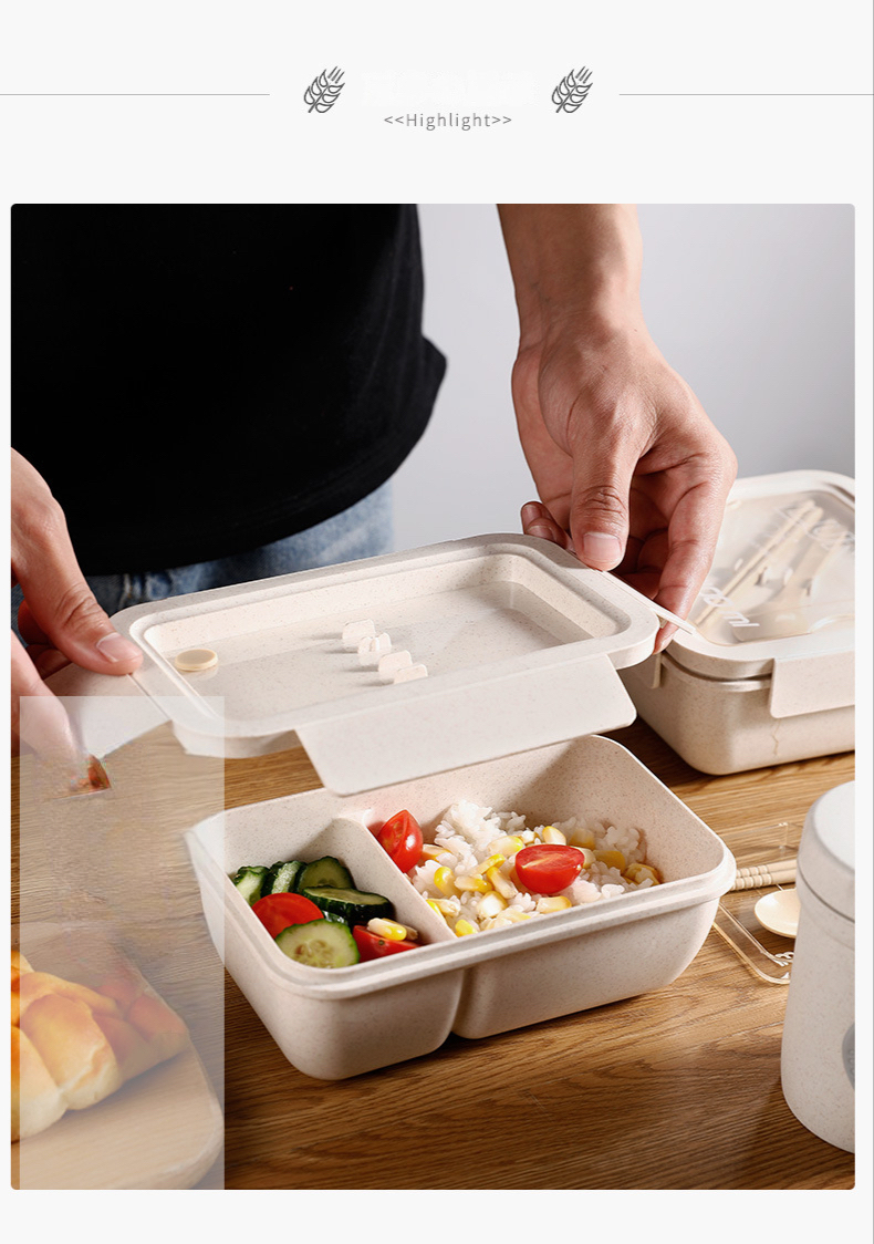 Bento Box Tableware Wheat Straw Food Container Spoon - Temu