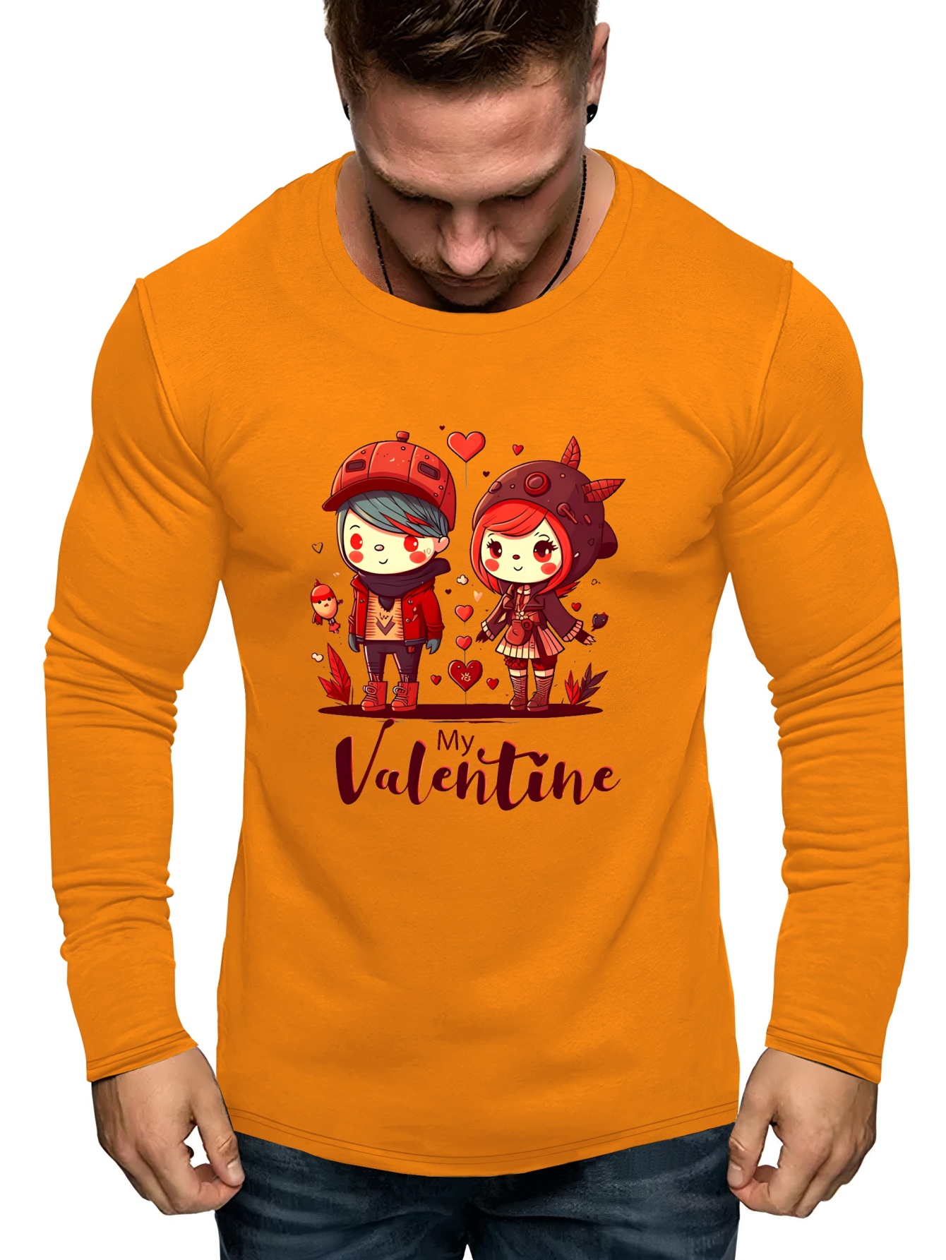 Cute Valentine Pattern Print Mens Plus Size Long Sleeve T Temu Norway