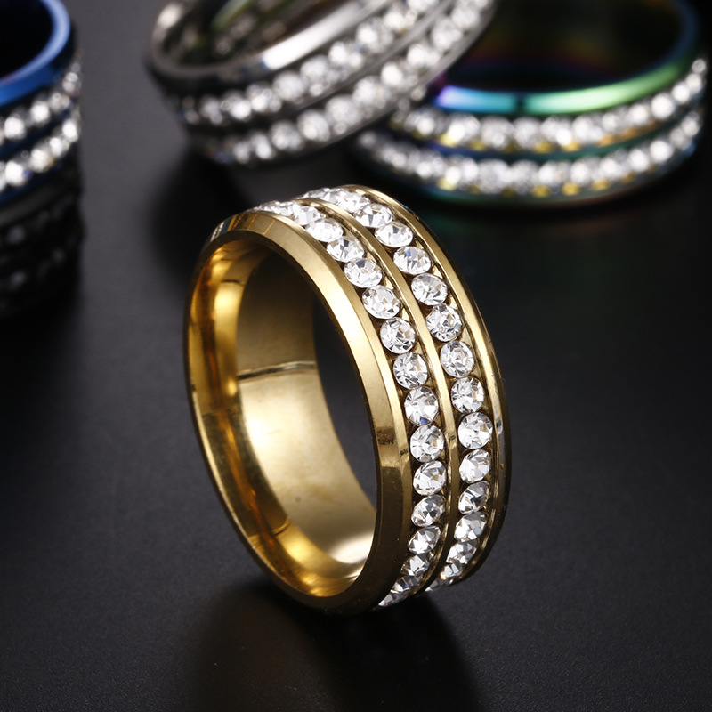 Titanium Steel Ring Jewelry Double Artificial Diamond Zircon - Temu