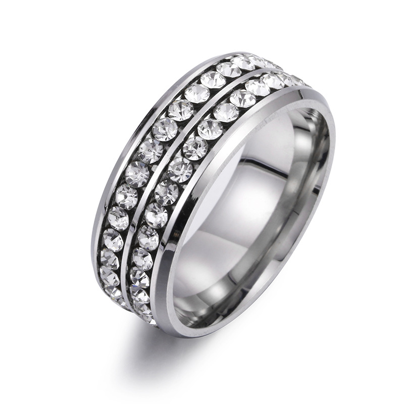 Titanium Steel Ring Jewelry Double Artificial Diamond Zircon - Temu