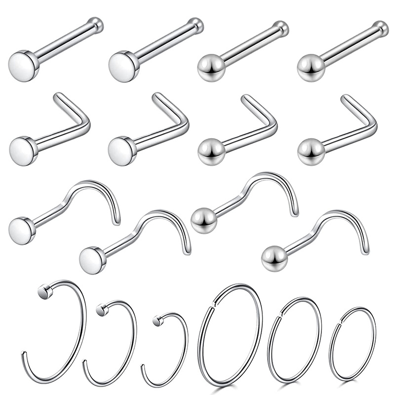 18pcs Set Nose Rings 20g Nose Stud For Men 20 Gauge Nose Ring Hoop ...