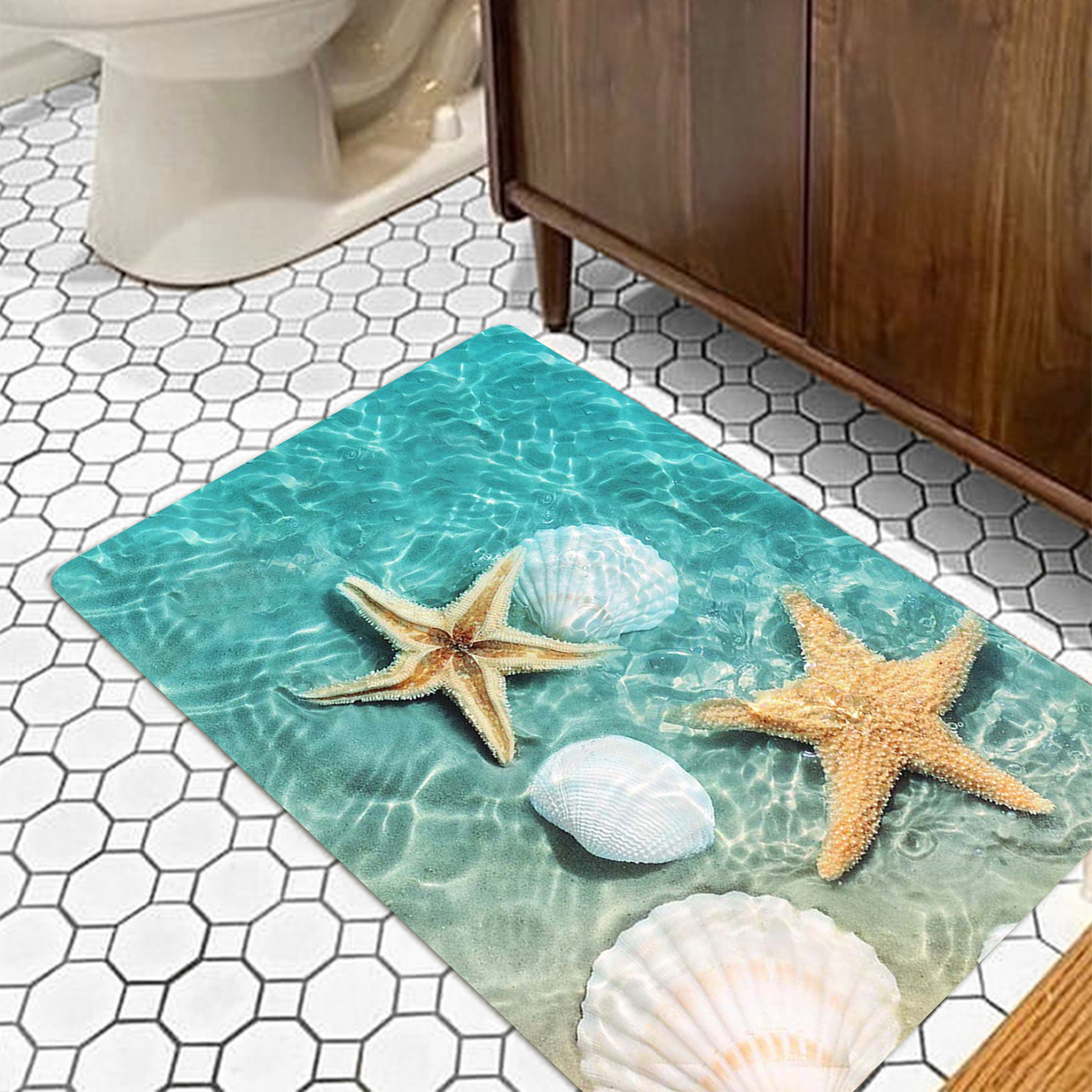 ocean bathroom mat anti slip toilet seat cover - {region_name}
