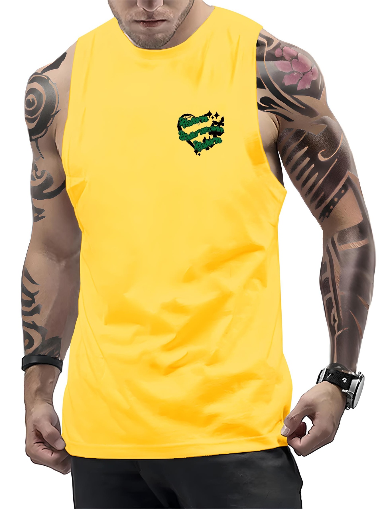 Men's Lettered Heart Graphic Casual Tank Top Stretch Crew - Temu Canada