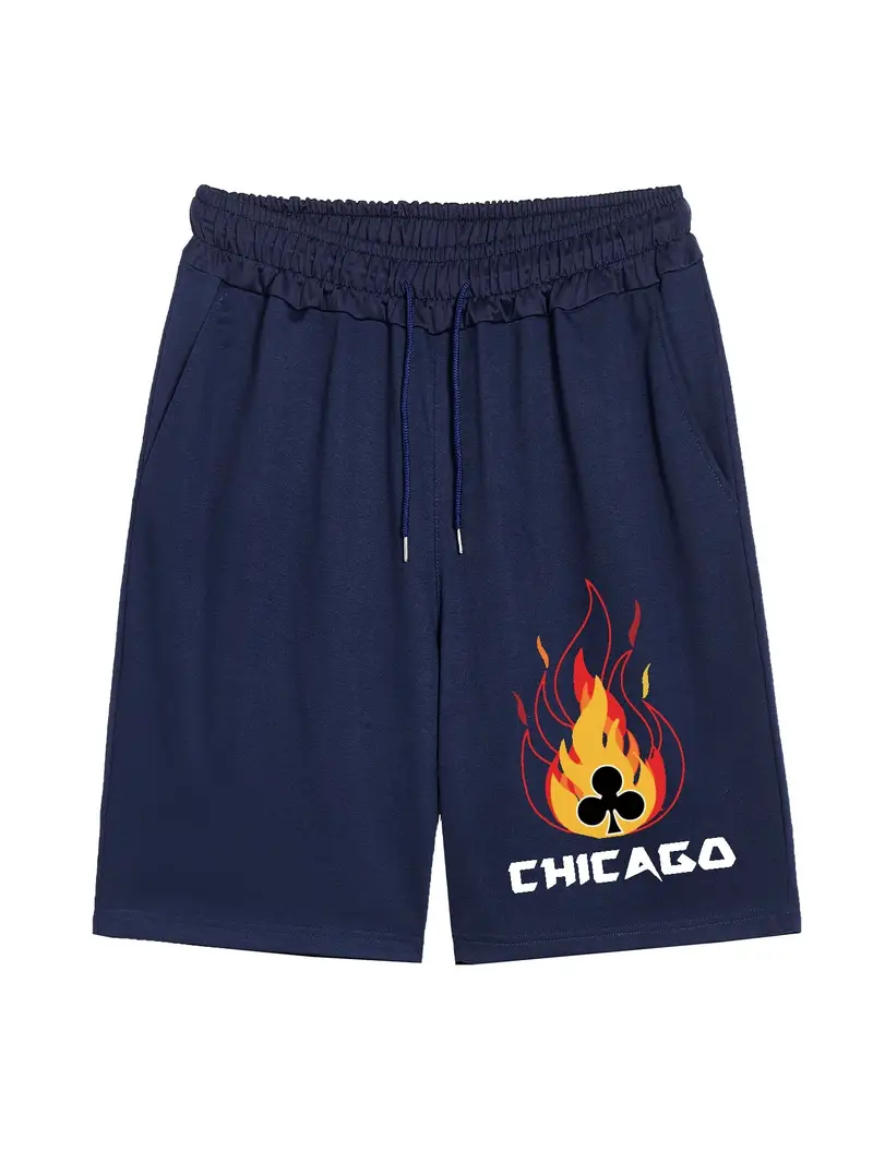 Burning Flame Pattern Mens Comfy Loose Drawstring Shorts Temu Norway