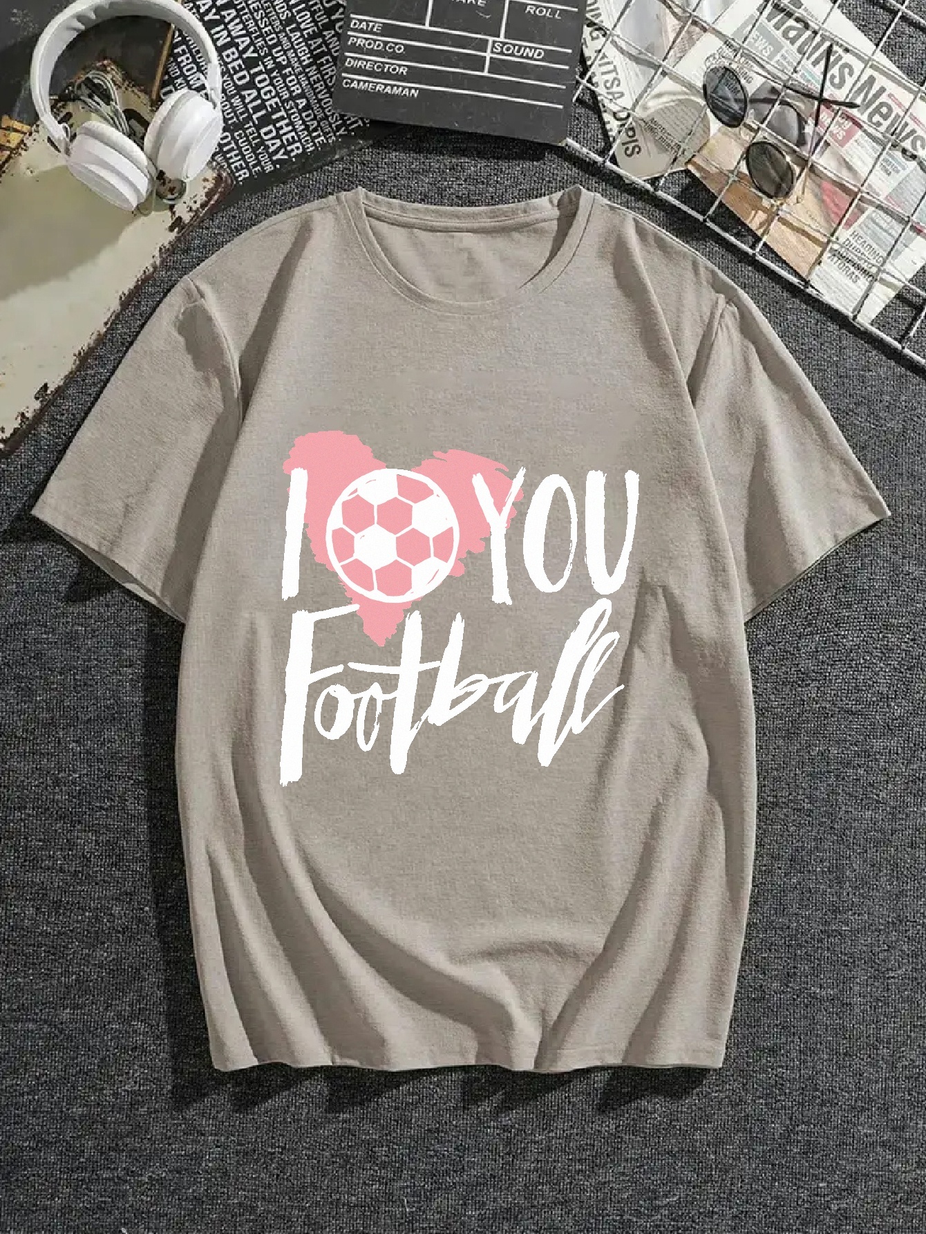 Love Football Print Short Sleeve T shirts Men Plus Size - Temu Australia