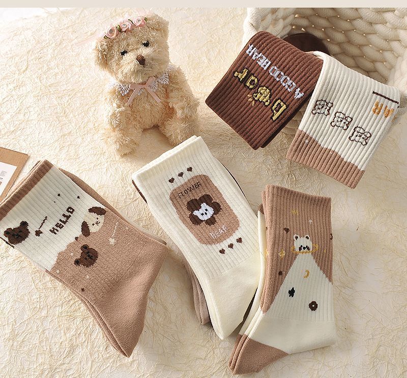 Coffee Color Bear calf Length Socks For Women Trendy All - Temu Canada