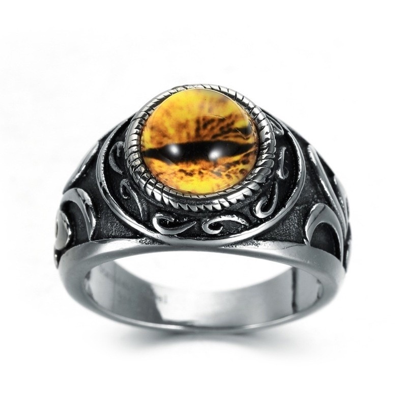 Men's Fashion Alloy Yellow Dragon Eye Ring Stylish Simple - Temu Ireland