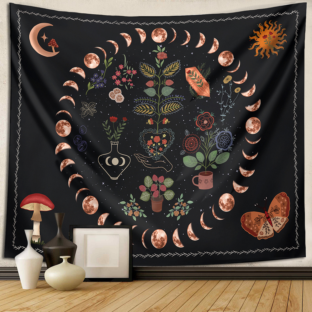 Moon Phase Tapestry Wall Hanging Botanical Celestial Floral - Temu Canada