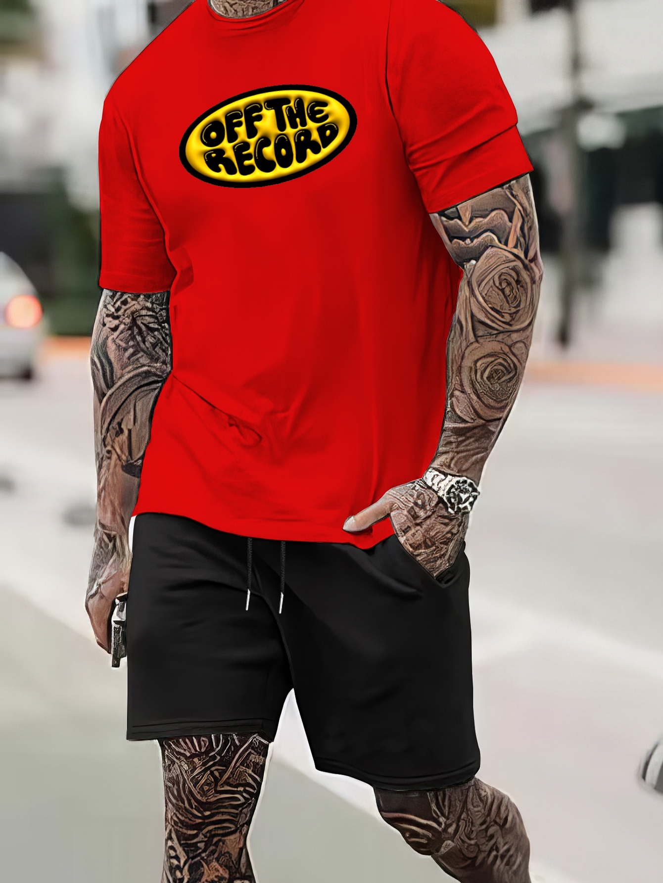 Record Letter Print Men's Casual Short Sleeve T shirt shorts - Temu ...