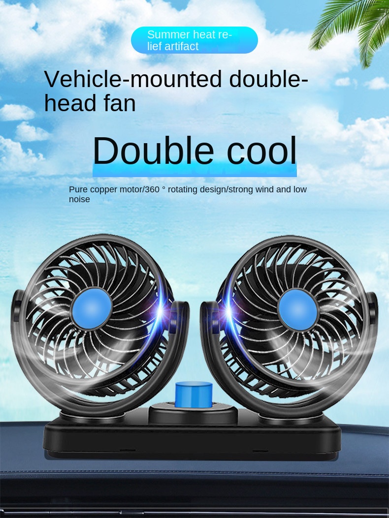 Summer Car Fan Double Head 12v 24v Fan Super Strong Wind - Temu