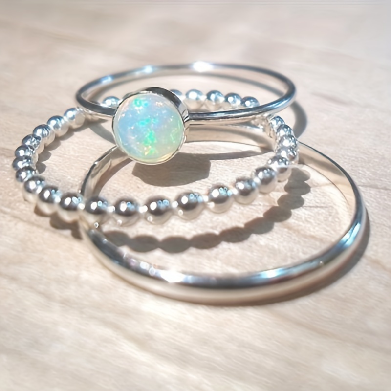 Boho Ring Set Inlaid Opal Stackable - Temu Australia