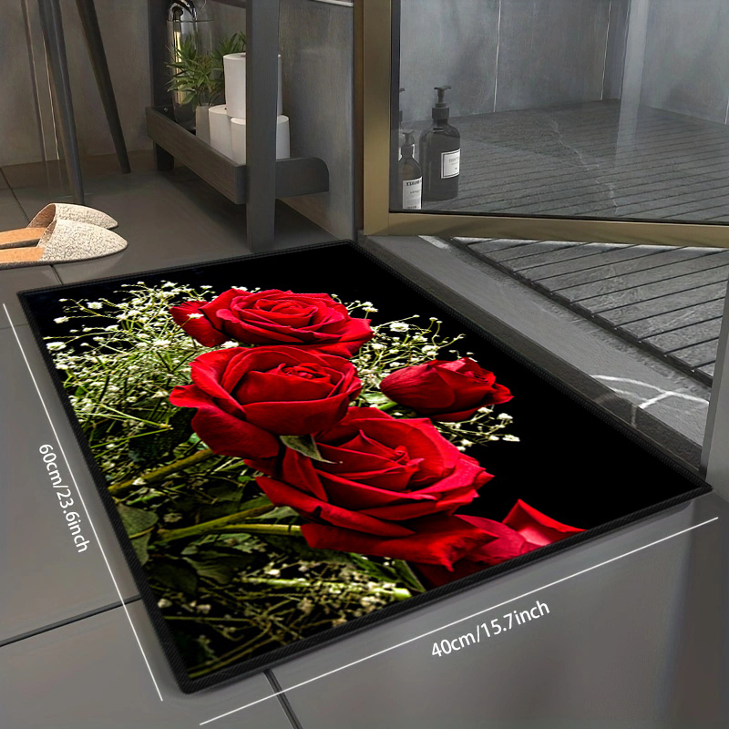 rose pattern floor mat modern kitchen polyester rug non slip - Temu ...