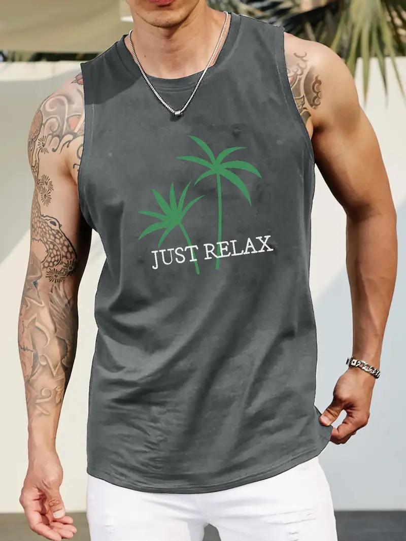Plus Size Mens Tank Top Relax Letter Coconut Trees Temu Australia