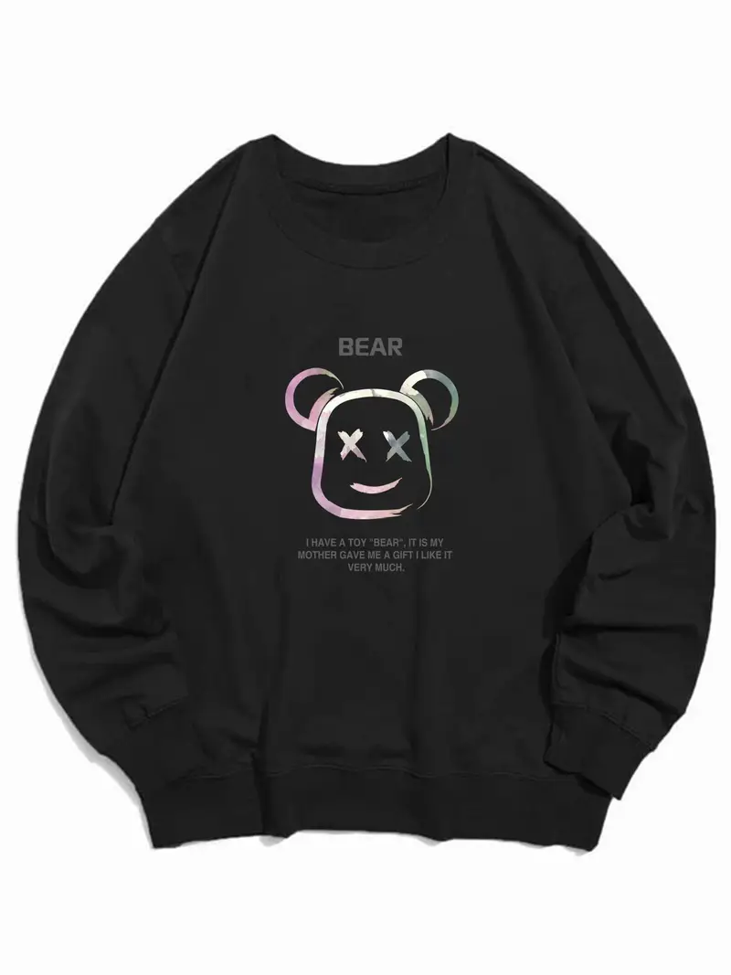 Cozy Cartoon Bear Print Mens Fleece Sweatshirt Casual Temu Canada