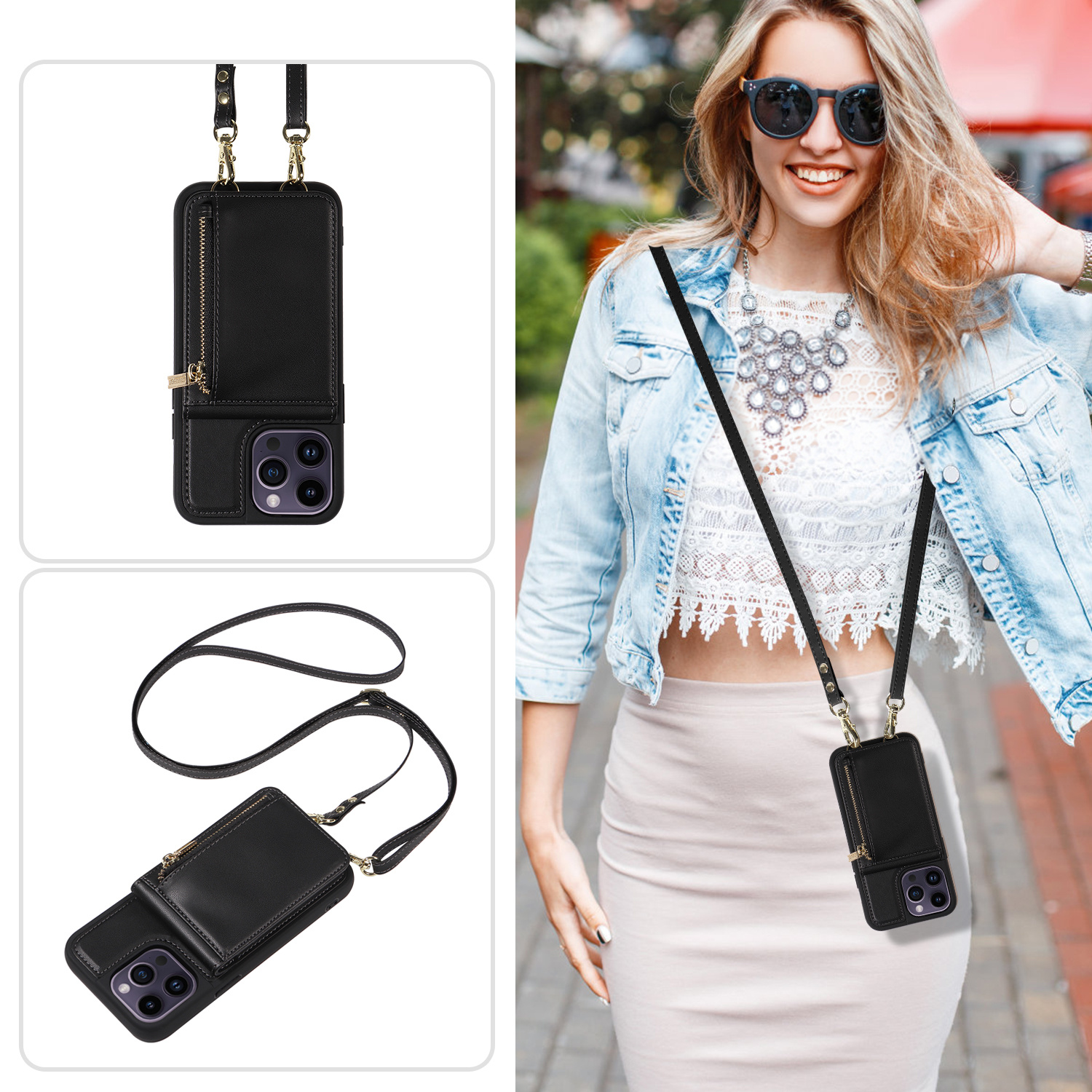 Crossbody Necklace Cord Lanyard Card Slots Leather Phone - Temu Canada