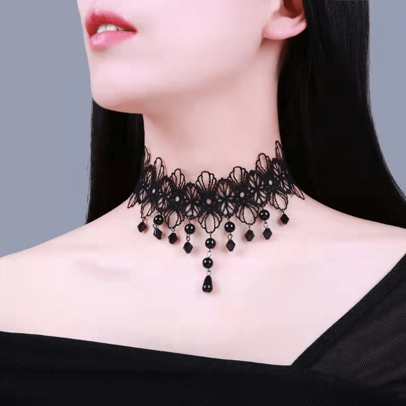 Gothic Black Lace Collarbone Chain Necklace Collars Cloth Stripes ...