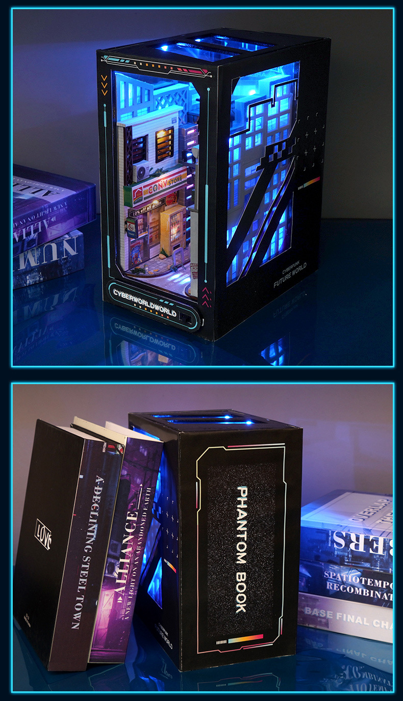 Diy Book Nook Kit Led Light 3d Wood Dollhouse Book Bookshelf - Temu