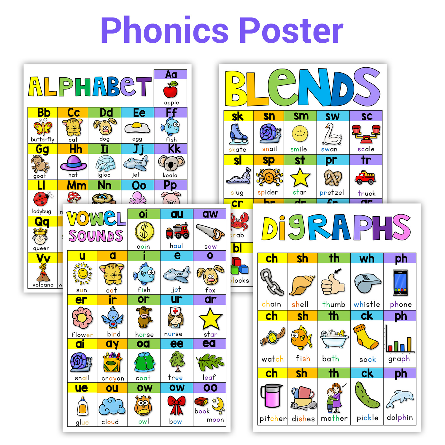 Reading Pronunciation Aids For Toddlers 10 Sheets Phonics Learning ...