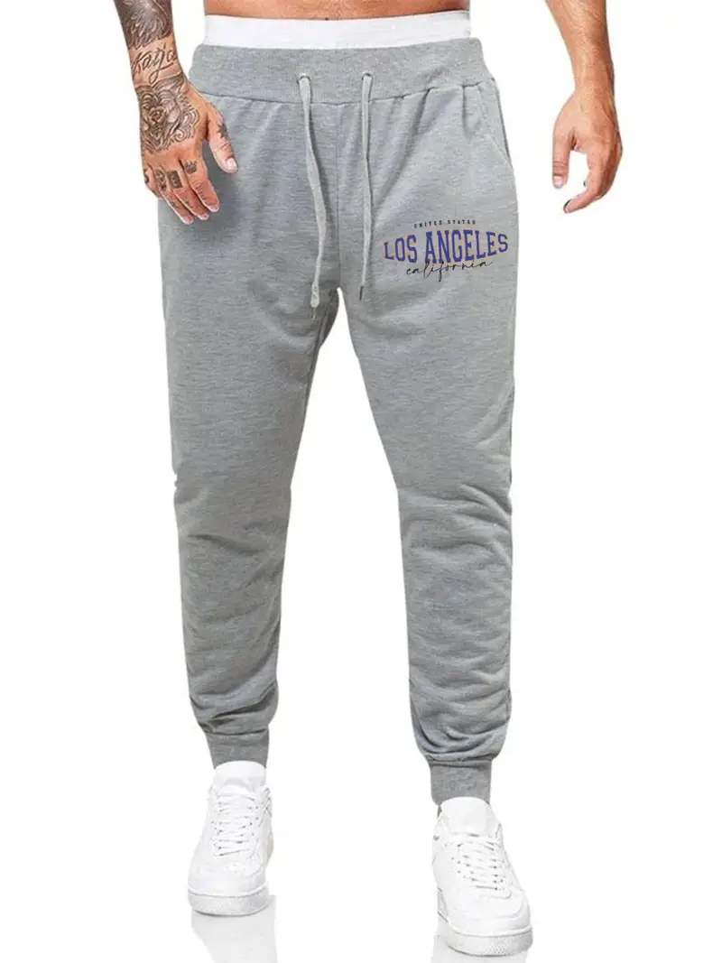Letter Print Joggers Mens Casual Loose Fit Slightly Stretch Waist