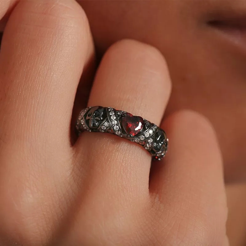 Gothic Stacking Ring Scarlet Heart Shape Zircon Female Dark - Temu Canada