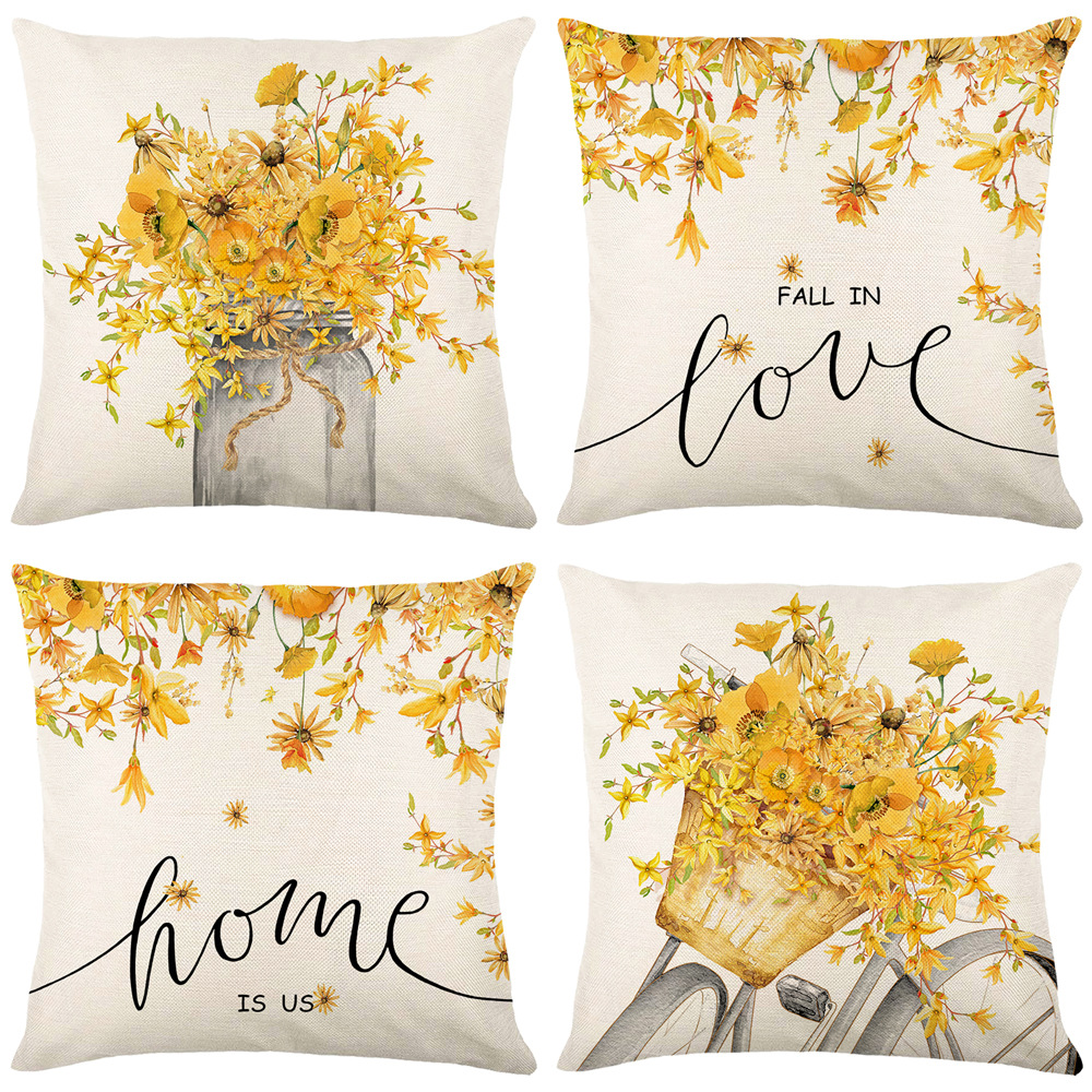 Floral Pattern Pillow Cover Fall Country Bike Daisy Cushion - Temu New ...