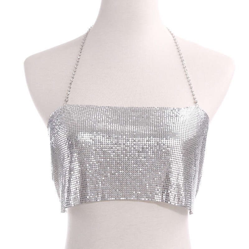 Bling Sequin Crop Top Body Chain Simple Style Sexy Backless - Temu ...