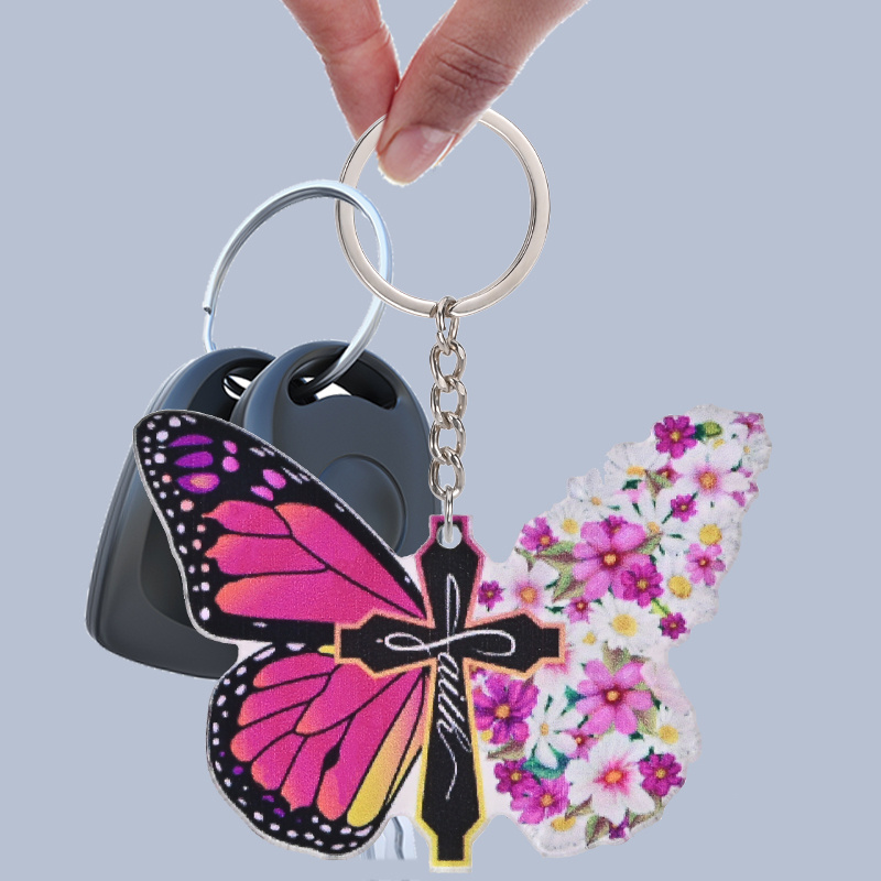 Acrylic Cross Multicolor Butterfly Shape Car Keychain - Temu Australia