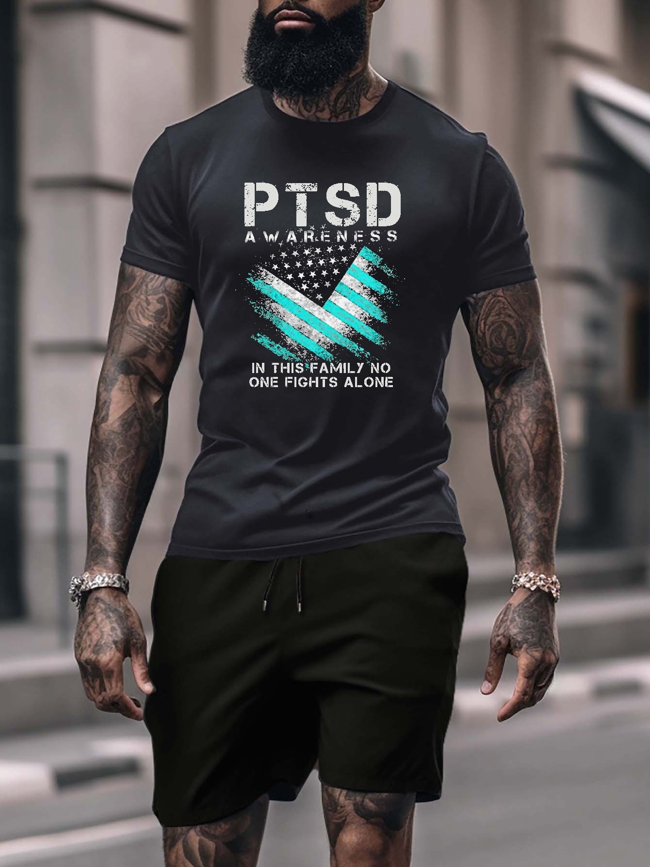 Plus Size Men's "ptsd" Graphic Print T shirt Shorts Set - Temu Australia