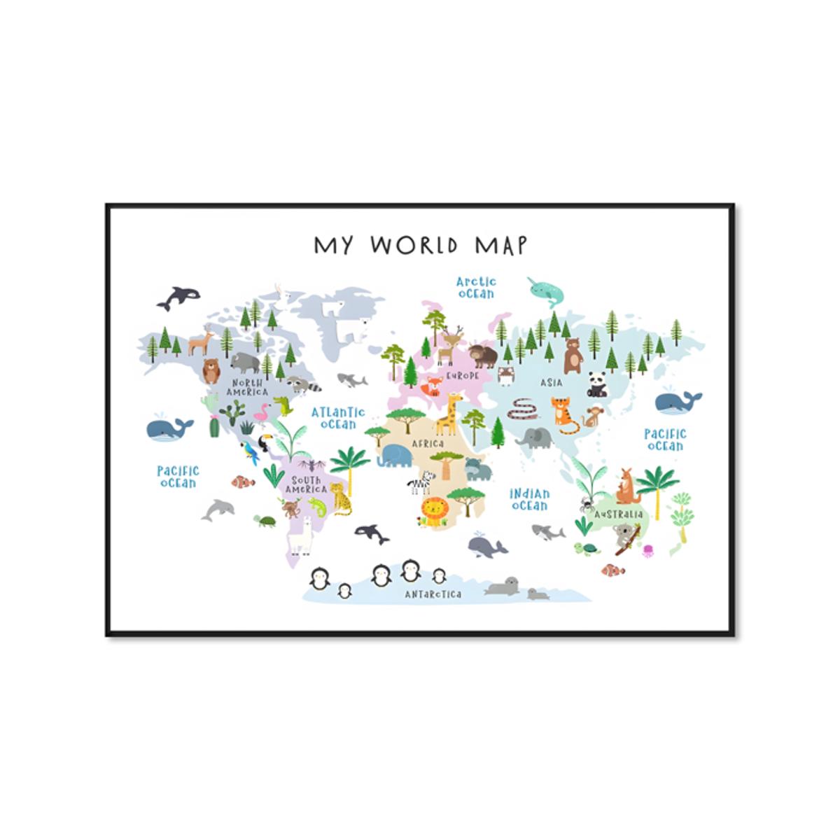 Canvas Poster World Map Print Kids Animal World Map Print - Temu United ...