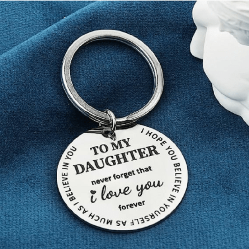 Daughter Keychain Slogan Graphic Round Charm Keyring - Temu