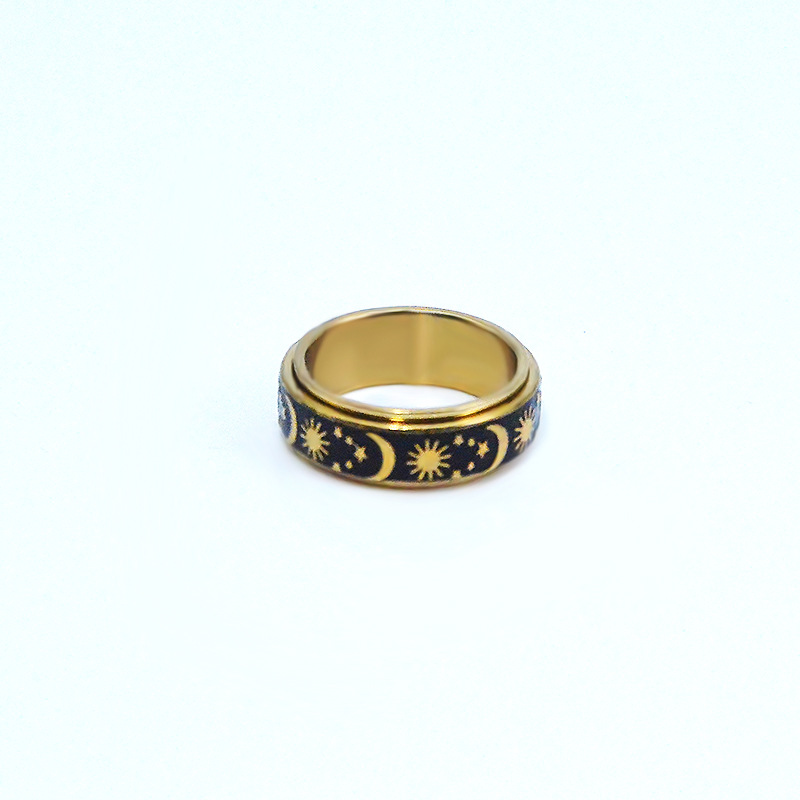 Men's Retro Ring Titanium Steel Rotatable Star Moon Sun Ring - Temu Norway