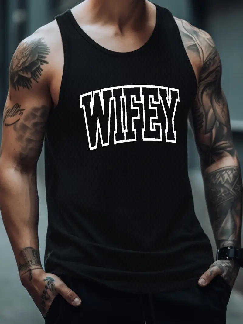 Plus Size Mens Wifey Graphic Print Sports Fitness Tank Temu Ireland