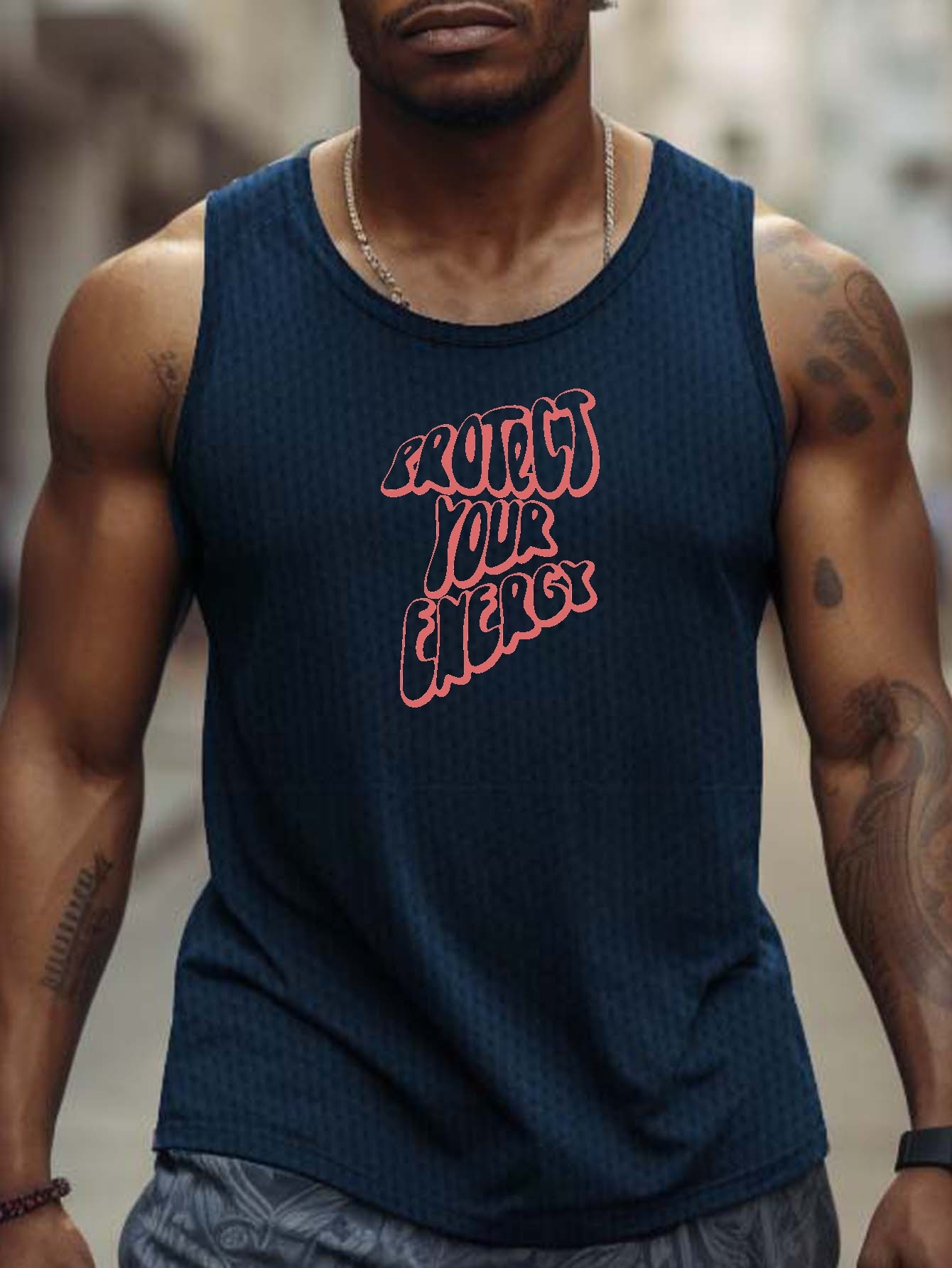 "protect Energy" Print Men's Casual Round Neck Tank Top - Temu Australia